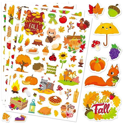 Fall Autumn Stickers 900 Counts Thanksgiving Fall Autumn Party Supplies Stickers Decals Water Bottle Scrapbook Laptop Calendar Planner Stickers Kids Boys Girls Birthday Party Gifts Decoration