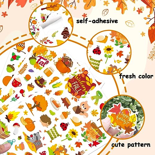 Fall Autumn Stickers 900 Counts Thanksgiving Fall Autumn Party Supplies Stickers Decals Water Bottle Scrapbook Laptop Calendar Planner Stickers Kids Boys Girls Birthday Party Gifts Decoration