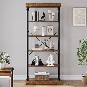 idealhouse industrial bookshelf wood bookcase 6 tier storage open rack shelf metal frame rustic tall standing bookshelves large vintage display rack for bedroom,living room and home office