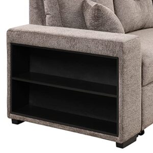 Reversible Sleeper Sectional Sofa Bed with Side Shelf and 2 Stools,Pull Out Couch Bed with Left/Right Hande, L-Shaped 3-Seater Couch for Living Room Apartment（Knox Charcoal）