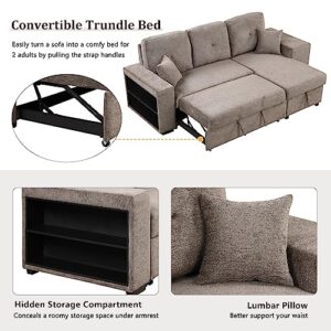 Reversible Sleeper Sectional Sofa Bed with Side Shelf and 2 Stools,Pull Out Couch Bed with Left/Right Hande, L-Shaped 3-Seater Couch for Living Room Apartment（Knox Charcoal）