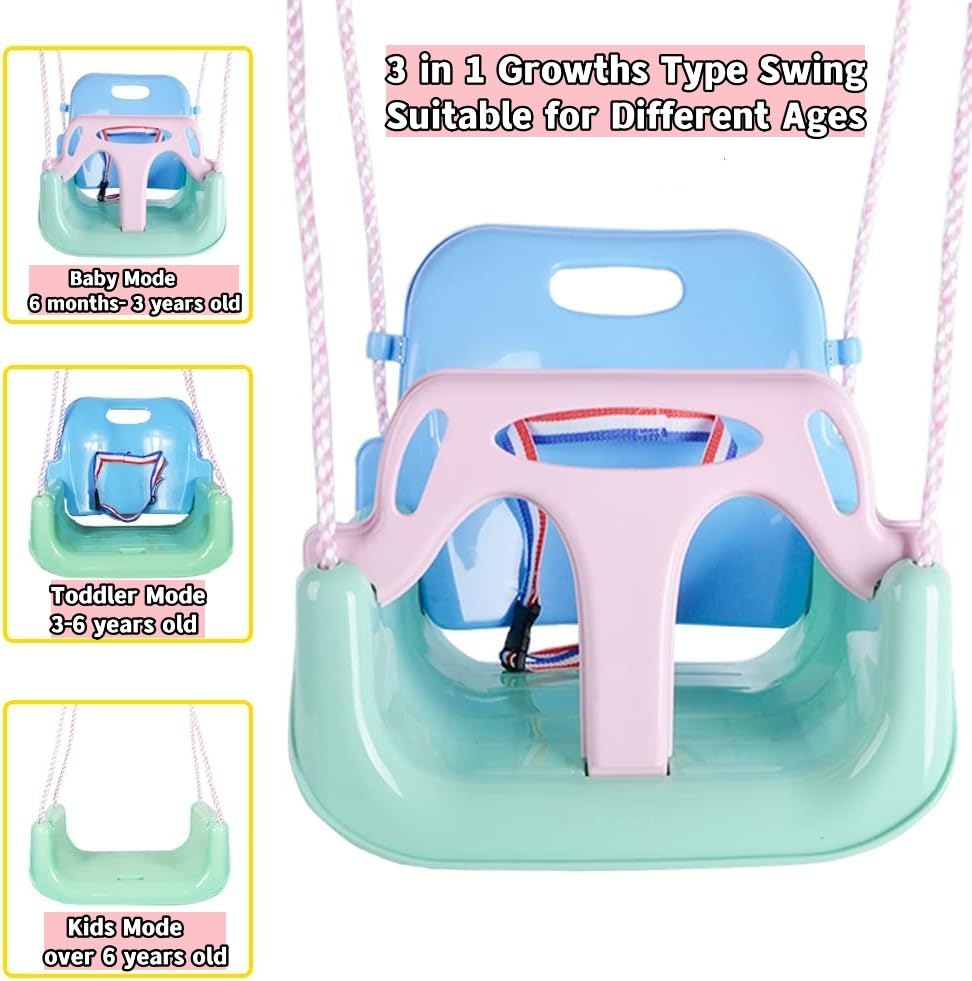 3 in 1 Kids Swing Seat, Infant Toddler Kids Secure Swing Seat Detachable High Back Swing Set for Playground Indoor Outdoor (Macaron Green)