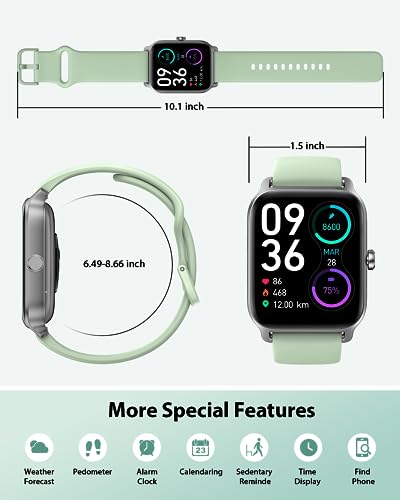 Gydom Smart Watches for Men Women with Alexa Answer/Make Calls, 1.8" Touch Screen Fitness Activity Tracker, IP68 Waterproof Heart Rate Sleep Monitor for iPhone Android Anniversary Birthday Gifts Green