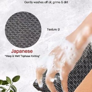 Bathflor Exfoliating Shower Towel with Clip Strap, Exfoliating Washcloth with 2 Sides for Washing & Scrubbing, Premium Japanese Scrub Wash Cloth, Quick Drying, 40inch Length (1 Pack-W)