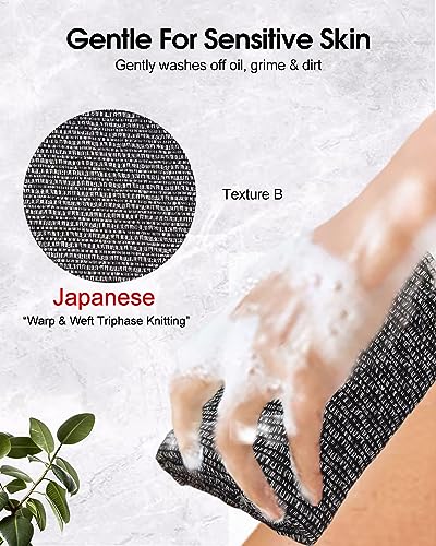 Bathflor Exfoliating Shower Towel with Clip Strap, Exfoliating Washcloth with 2 Sides for Washing & Scrubbing, Premium Japanese Scrub Wash Cloth, Quick Drying, 40inch Length (1 Pack-W)