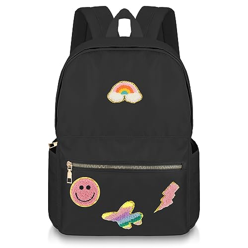 Sotiff Lightweight Backpack Preppy Patches Nylon Backpack Rainbow Heart Smile Waterproof Travel Bag Pack (Black)