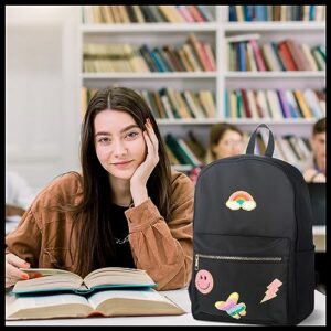 Sotiff Lightweight Backpack Preppy Patches Nylon Backpack Rainbow Heart Smile Waterproof Travel Bag Pack (Black)