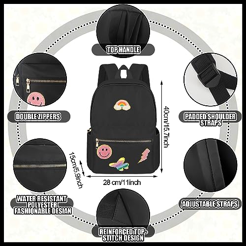 Sotiff Lightweight Backpack Preppy Patches Nylon Backpack Rainbow Heart Smile Waterproof Travel Bag Pack (Black)