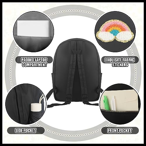 Sotiff Lightweight Backpack Preppy Patches Nylon Backpack Rainbow Heart Smile Waterproof Travel Bag Pack (Black)