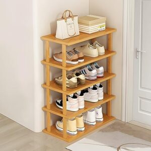 qyeswhsr 5 tier shoe rack for closet, narrow shoe rack for entryway, small bamboo shoe organizer, space saving narrow shoe shelf, stackable shoe racks storage organizer for dorm bedroom, cloakroom