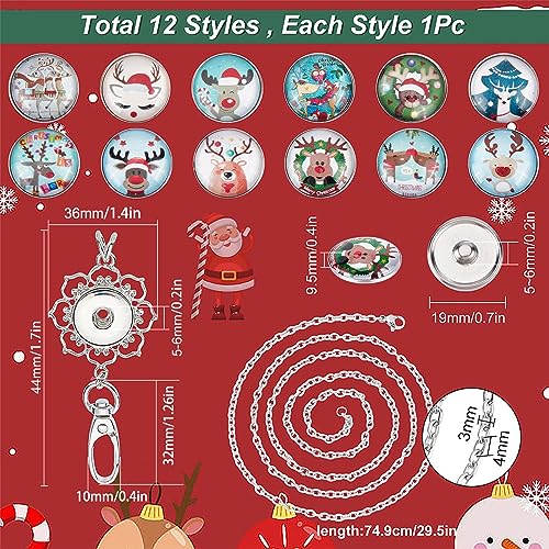 SUNNYCLUE 1 Box 12 Styles Christmas Lanyard Reindeer Snap Button Lanyards ID Badge Holder Breakaway Keychain Lanyard Set Office Stainless Steel Necklace Chain Cartoon Lanyard for ID Badges Men Women