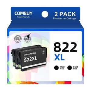 822xl black remanufactured replacement for epson 822xl 822 xl t822 t822xl ink cartridges black for workforce pro wf-4830 wf-4820 wf-3820 wf-4833 wf-4834 printer (2 black)