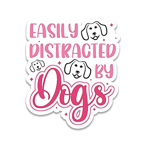 Miraki Easily Distracted By Dogs Sticker, Dog Lover Sticker, Funny Pet Stickers, Dog Rescue Stickers, Water Assitant Die-Cut Vinyl Dog Mama Decals for Laptop, Phone, Water Bottles, Kindle Sticker