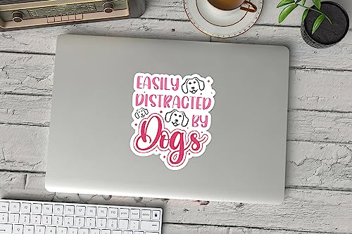 Miraki Easily Distracted By Dogs Sticker, Dog Lover Sticker, Funny Pet Stickers, Dog Rescue Stickers, Water Assitant Die-Cut Vinyl Dog Mama Decals for Laptop, Phone, Water Bottles, Kindle Sticker