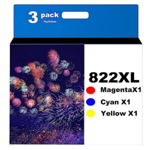 822xl remanufactured for epson 822xl ink cartridges for epson 822xl printer ink epson workforce pro wf-3820 wf-4820 wf-4830 wf-4833 wf-4834 printer 3pack (822（cyan, magenta, yellow）)