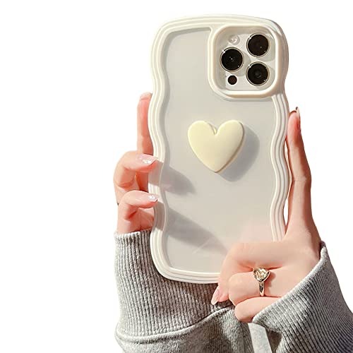 HJWKJUS Compatible with iPhone 13/iPhone 14 Case for Girls Women,Cute 3D Love Heart Design Curly Wave Clear Transparent Case Shockproof Protective Soft TPU Bumper Cover for iPhone 13/iPhone 14- White