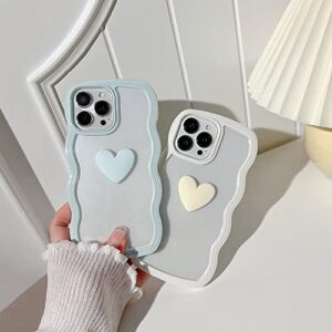 HJWKJUS Compatible with iPhone 13/iPhone 14 Case for Girls Women,Cute 3D Love Heart Design Curly Wave Clear Transparent Case Shockproof Protective Soft TPU Bumper Cover for iPhone 13/iPhone 14- White