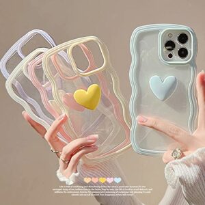 HJWKJUS Compatible with iPhone 13/iPhone 14 Case for Girls Women,Cute 3D Love Heart Design Curly Wave Clear Transparent Case Shockproof Protective Soft TPU Bumper Cover for iPhone 13/iPhone 14- White