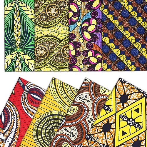 8 Pieces African Print Fabric 19.7x15.7inch/50x40cm Bohemian Ankara Ethnic Pattern Fat Quarters Fabric Bundle, Multicolored African Precut Patchwork for Face Covering Make Sewing DIY Quilting Supplies