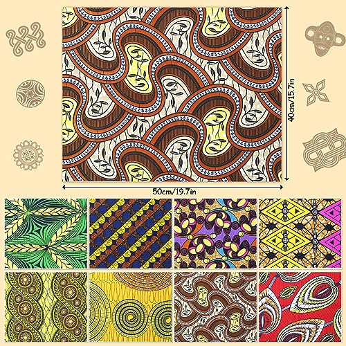 8 Pieces African Print Fabric 19.7x15.7inch/50x40cm Bohemian Ankara Ethnic Pattern Fat Quarters Fabric Bundle, Multicolored African Precut Patchwork for Face Covering Make Sewing DIY Quilting Supplies