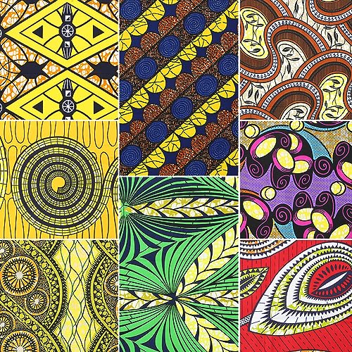 8 Pieces African Print Fabric 19.7x15.7inch/50x40cm Bohemian Ankara Ethnic Pattern Fat Quarters Fabric Bundle, Multicolored African Precut Patchwork for Face Covering Make Sewing DIY Quilting Supplies