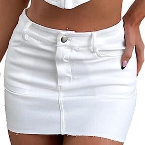 Justalwart Jean Skirt for Women White Denim Skirt (US 4-6)