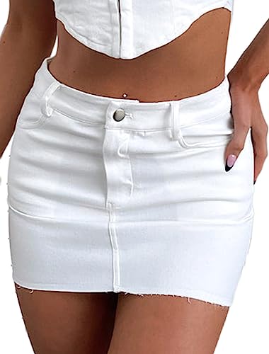 Justalwart Jean Skirt for Women White Denim Skirt (US 4-6)