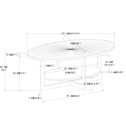 DAKVO Solid Wood Coffee Table for Living Room and Bedroom, Farmhouse Oval Coffee Table with Storage, Oval Round Coffee Tables Living Room