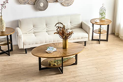 DAKVO Solid Wood Coffee Table for Living Room and Bedroom, Farmhouse Oval Coffee Table with Storage, Oval Round Coffee Tables Living Room