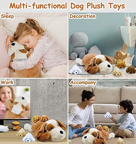 Soft Cuddly Dog Mommy Stuffed Animal Toys with 4 Surprise Babies, Animal Pillows Plushies for Toddlers, Kids, Boys, Girls, & Adults Gifts for Birthdays, Christmas, Valentine's and Thanksgiving Day