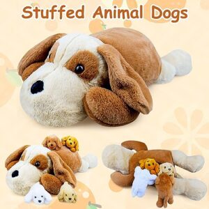 Soft Cuddly Dog Mommy Stuffed Animal Toys with 4 Surprise Babies, Animal Pillows Plushies for Toddlers, Kids, Boys, Girls, & Adults Gifts for Birthdays, Christmas, Valentine's and Thanksgiving Day