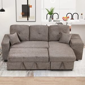 Bellemave Reversible Sectional Sofa Couch, L-Shape 3-Seater Sofa, Pull Out Sleeper Sofa Upholstered Couch 95" Sleeper Sofa with Side Shelf and 2 Stools for Living Room (Knox Charcoal)