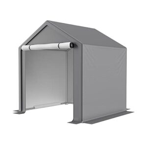 6x6 ft Outdoor Storage Shelter Shed, Portable Garage Tent with Roll-up Doors Shelter for Garden Tool, Lawn Mower, Motorcycleand, Bike - Gray