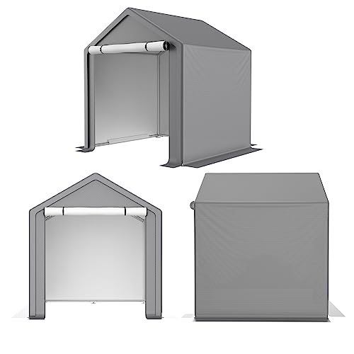 6x6 ft Outdoor Storage Shelter Shed, Portable Garage Tent with Roll-up Doors Shelter for Garden Tool, Lawn Mower, Motorcycleand, Bike - Gray