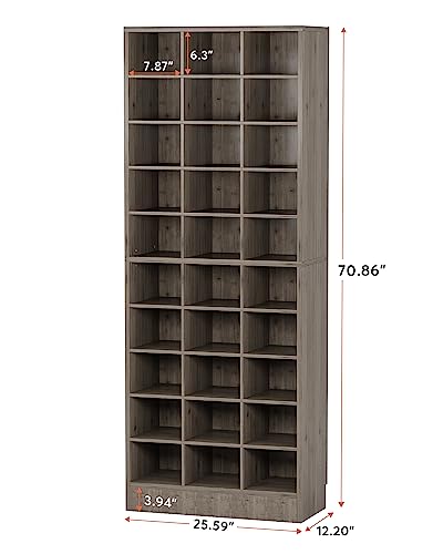 Tribesigns 10-Tier Shoe Storage Cabinet, Gray Wooden Shoe Rack with 30 Cubbies, Freestanding Tall Entryway Shoe Organizer for Closet, Entryway, Living Room