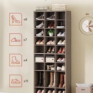 Tribesigns 10-Tier Shoe Storage Cabinet, Gray Wooden Shoe Rack with 30 Cubbies, Freestanding Tall Entryway Shoe Organizer for Closet, Entryway, Living Room