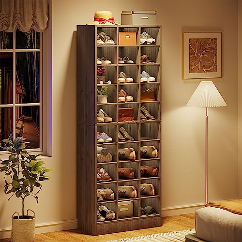 Tribesigns 10-Tier Shoe Storage Cabinet, Gray Wooden Shoe Rack with 30 Cubbies, Freestanding Tall Entryway Shoe Organizer for Closet, Entryway, Living Room