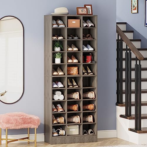 Tribesigns 10-Tier Shoe Storage Cabinet, Gray Wooden Shoe Rack with 30 Cubbies, Freestanding Tall Entryway Shoe Organizer for Closet, Entryway, Living Room