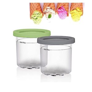 undr 2/4/6pcs creami pints, for creami ninja ice cream deluxe,16 oz creami pint dishwasher safe,leak proof for nc301 nc300 nc299am series ice cream maker,gray+green-2pcs