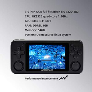 RG351P Retro Handheld Game Console Open Source Linux System 3.5 inch IPS 320*480 Screen RK3326 1.5GHz 3500mAh Battery 2500 Classic Games Support PSP/N64 Game Gift Portable Player (RG351P-Black)