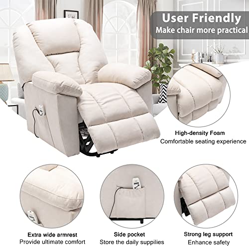 Lifeand Power Lift Adjustable Massage Function, Recliner Chair with Heating System for Living Room, Beige