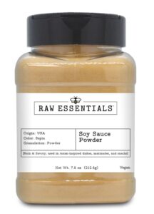 raw essentials soy sauce powder | rich umami flavor | perfect for asian dishes, marinades, and snacks | vegan | 7 ounce bottle