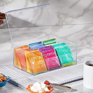 RoyalHouse Acrylic Tea Bag Holder Storage Organizer, 6 Compartment BPA Free Clear Plastic Tea Box with Lid, Multi-Purpose storage Box for Tea Bags, Office Supplies, Crafts, and Small Items (Pack of 3)