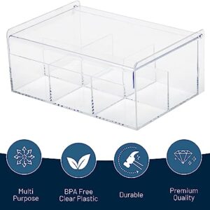 RoyalHouse Acrylic Tea Bag Holder Storage Organizer, 6 Compartment BPA Free Clear Plastic Tea Box with Lid, Multi-Purpose storage Box for Tea Bags, Office Supplies, Crafts, and Small Items (Pack of 3)