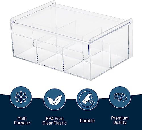 RoyalHouse Acrylic Tea Bag Holder Storage Organizer, 6 Compartment BPA Free Clear Plastic Tea Box with Lid, Multi-Purpose storage Box for Tea Bags, Office Supplies, Crafts, and Small Items (Pack of 3)