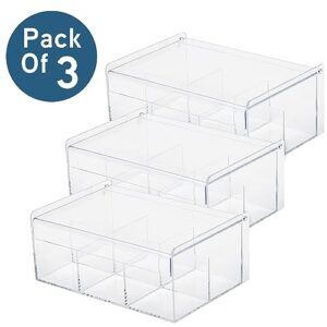 RoyalHouse Acrylic Tea Bag Holder Storage Organizer, 6 Compartment BPA Free Clear Plastic Tea Box with Lid, Multi-Purpose storage Box for Tea Bags, Office Supplies, Crafts, and Small Items (Pack of 3)