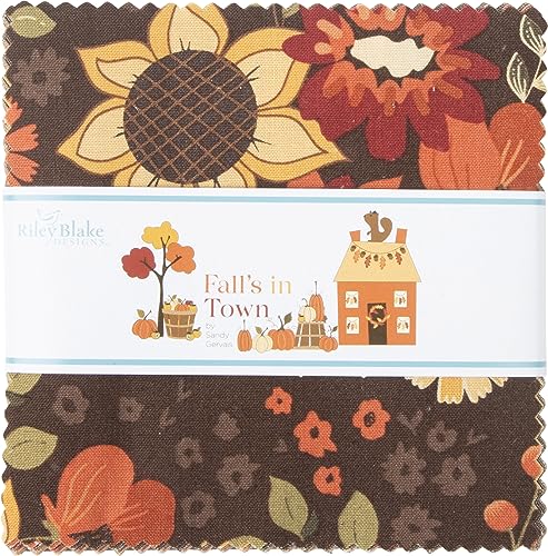 Fall's in Town Riley Blake 5-inch Stacker, 42 Precut Fabric Quilt Squares by Sandy Gervais