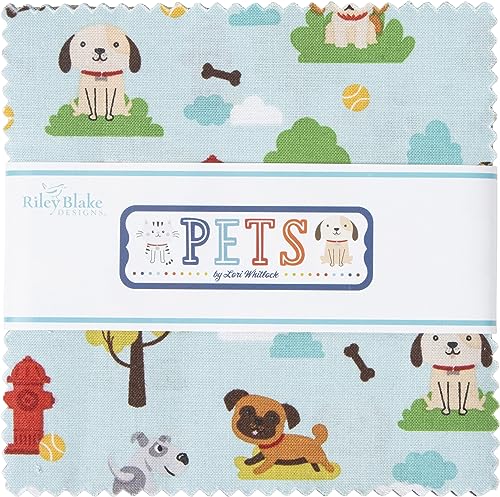 Pets Riley Blake 5-inch Stacker, 42 Precut Fabric Quilt Squares by Lori Whitlock