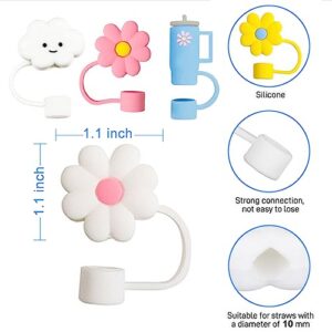 Flower Straw Cover Cap for Stanley Cup Silicone Straw Topper Compatible with 30&40 Oz Tumbler with Handle,Straw Tip Covers 10mm 0.4in for Straw Tip Covers (5Pcs Straw Cover)