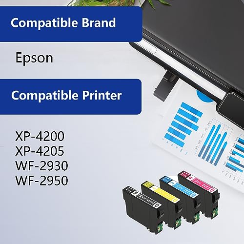 T232XL Ink Cartridge Remanufactured T232 High Capacity Black and Color Combo Ink Cartridge Replacement for Epson Expression Home XP-4200 XP-4205 Workforce WF-2930 WF-2950 Printer(4-Pack)